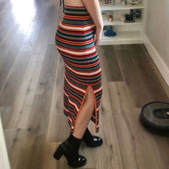 Zara | Skirts | Zara Ribbed Knit Metallic Midi Skirt Xs Vibrant Fall ...